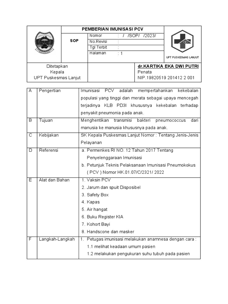 Sop Imunisasi PCV | PDF