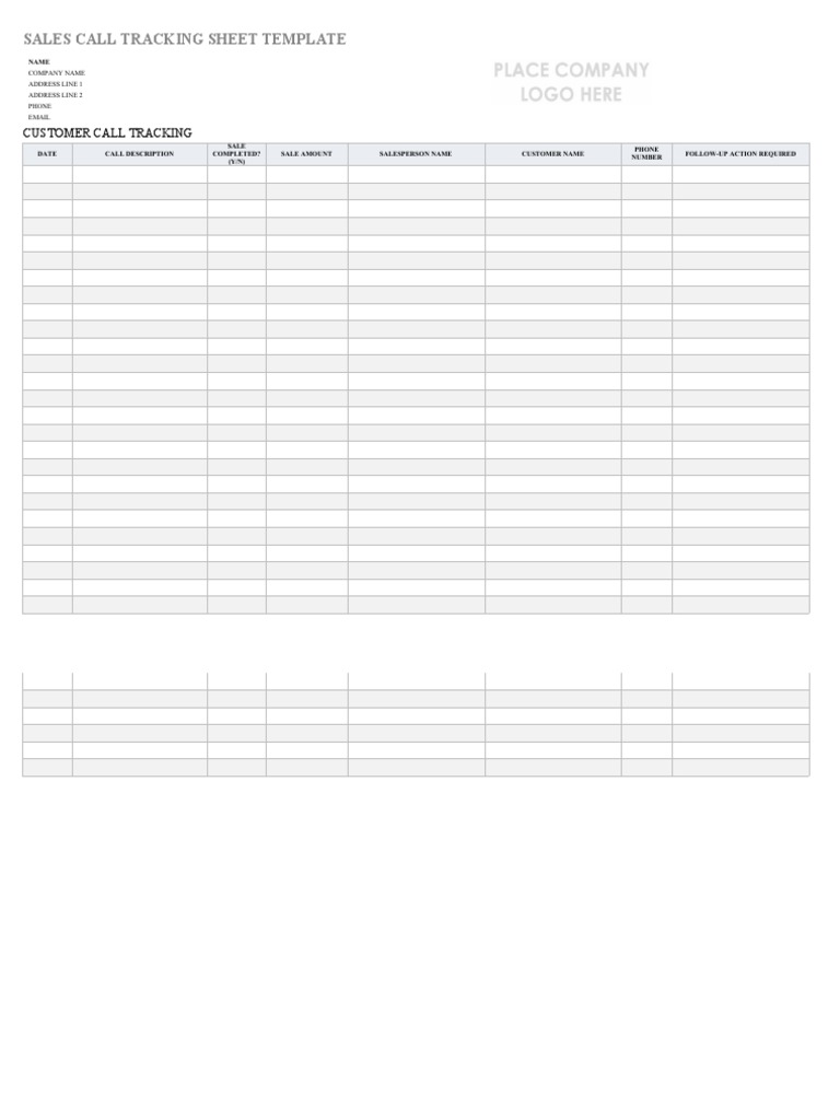 IC Sales Call Tracking Sheet 11027 | PDF