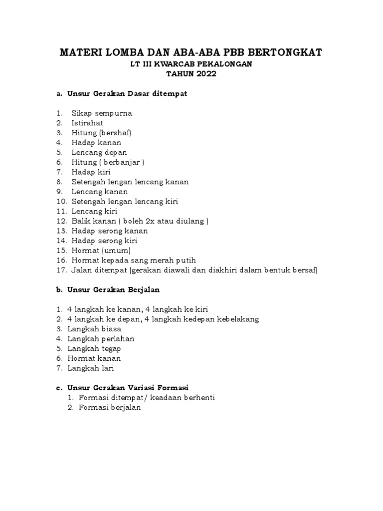 Lampiran Materi Lomba PBB Dan Aba-Aba | PDF