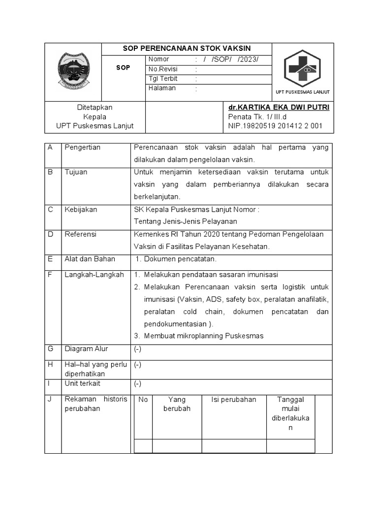 Sop Perencanaan Stok Vaksin | PDF