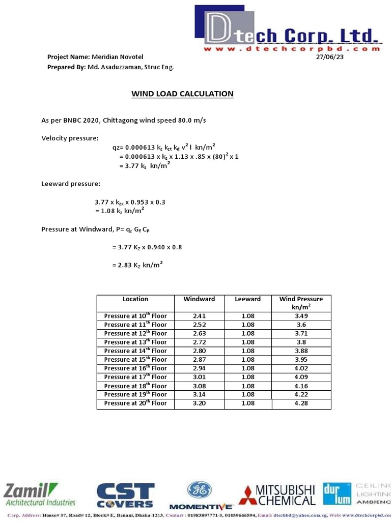 Wind Load Calculation by Dtech | PDF