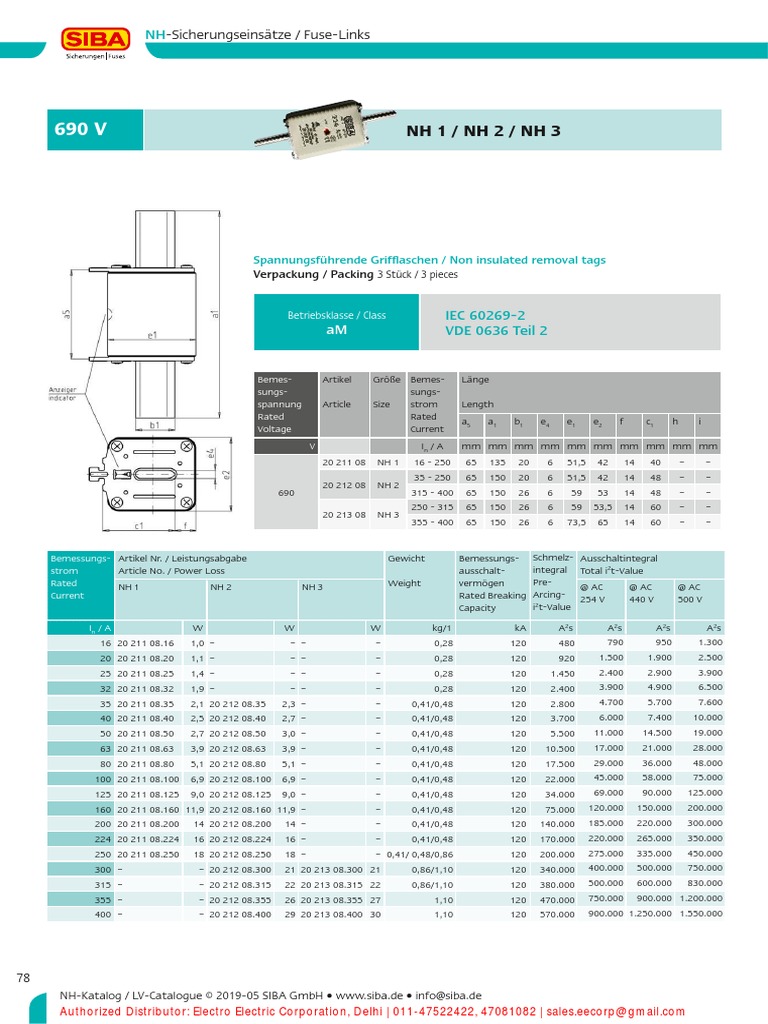 NH 1 / NH 2 / NH 3: - Sicherungseinsätze / Fuse-Links | PDF