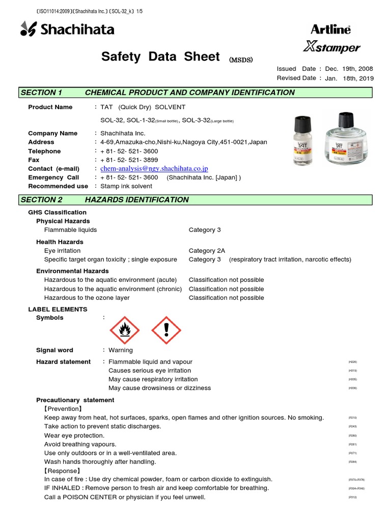 TAT Quick Dry Solvent Safety Data Sheet | PDF | Safety | Occupational ...