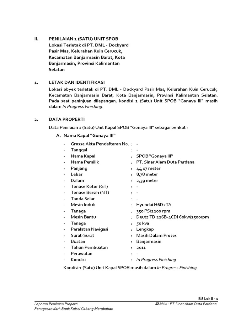 Penilaian Kapal SPOB Gonaya III | PDF