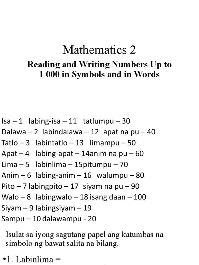 Q1 Math 2 Modyul 4 Reading and Writing Numbers Part 1 | PDF