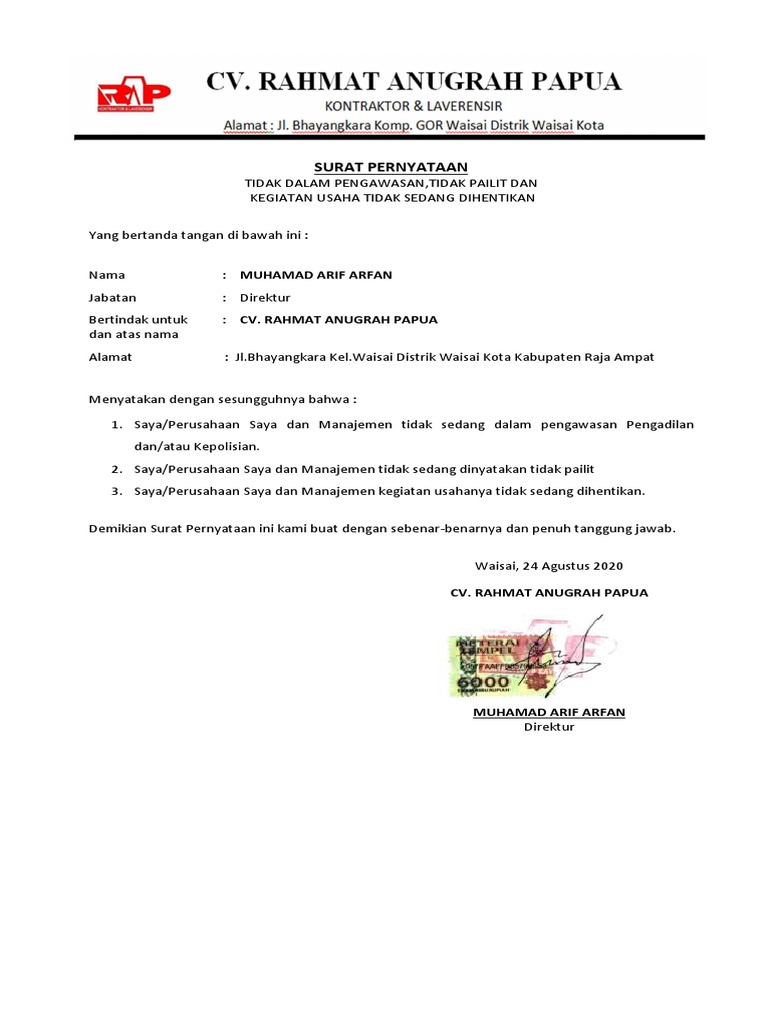 Surat Pernyataan Perusahaan Pdf