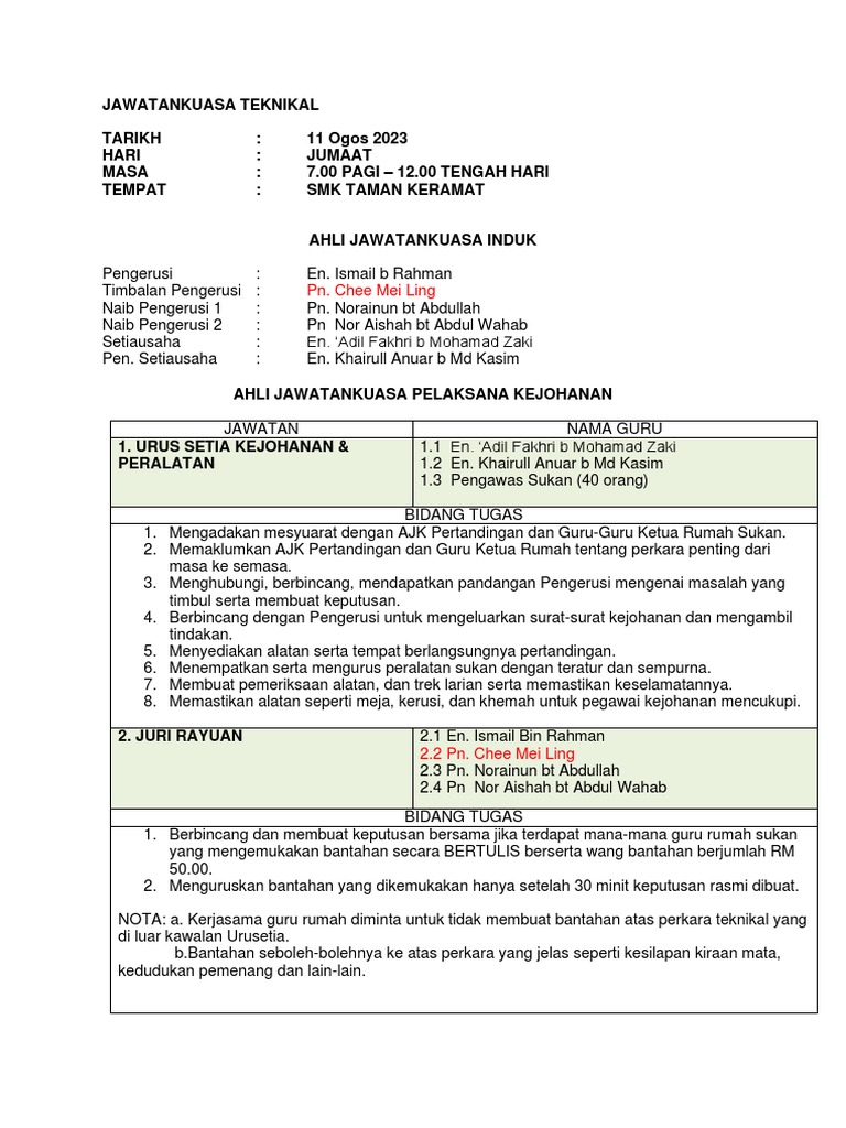 Roadrun Jawatankuasa Teknikal | PDF