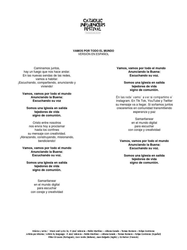 Vamos por todo el mundo: Letra y Mensaje | PDF