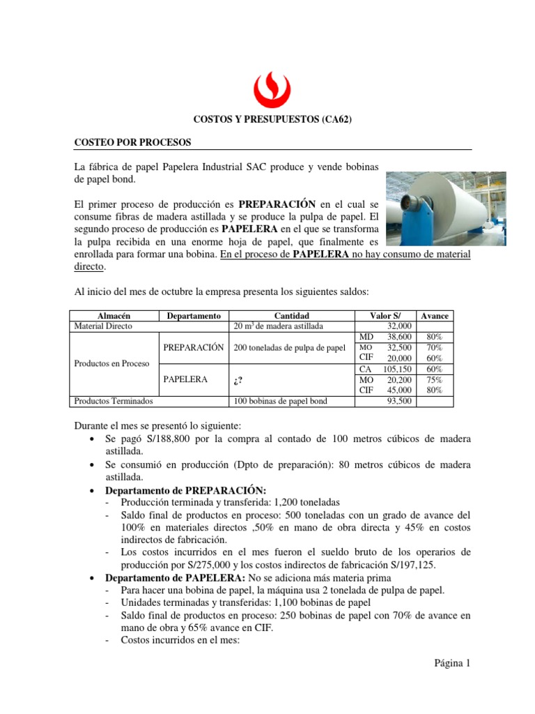 Caso Procesos - Adicional | PDF | Papel | Papel de pulpa)