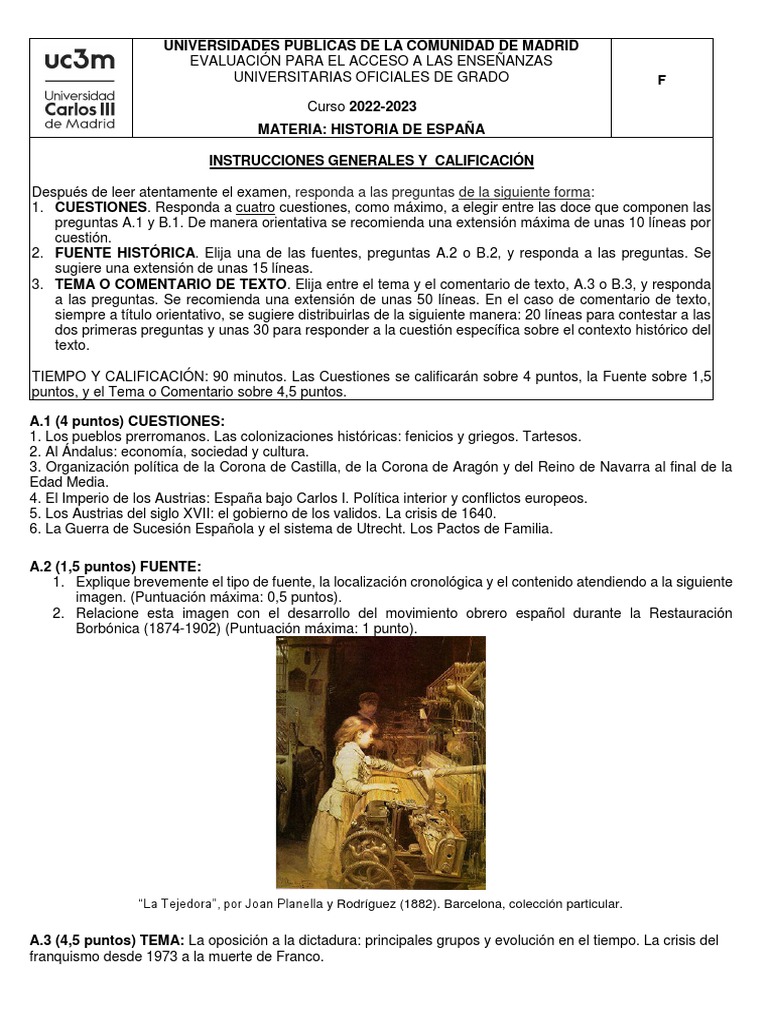 Examen Historia España 2022-2023 | PDF