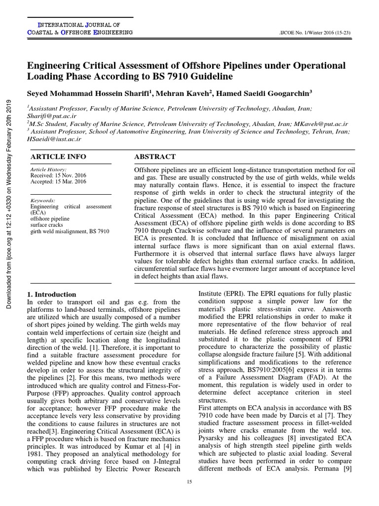 ECA of Offshore Pipelines per BS 7910 | PDF