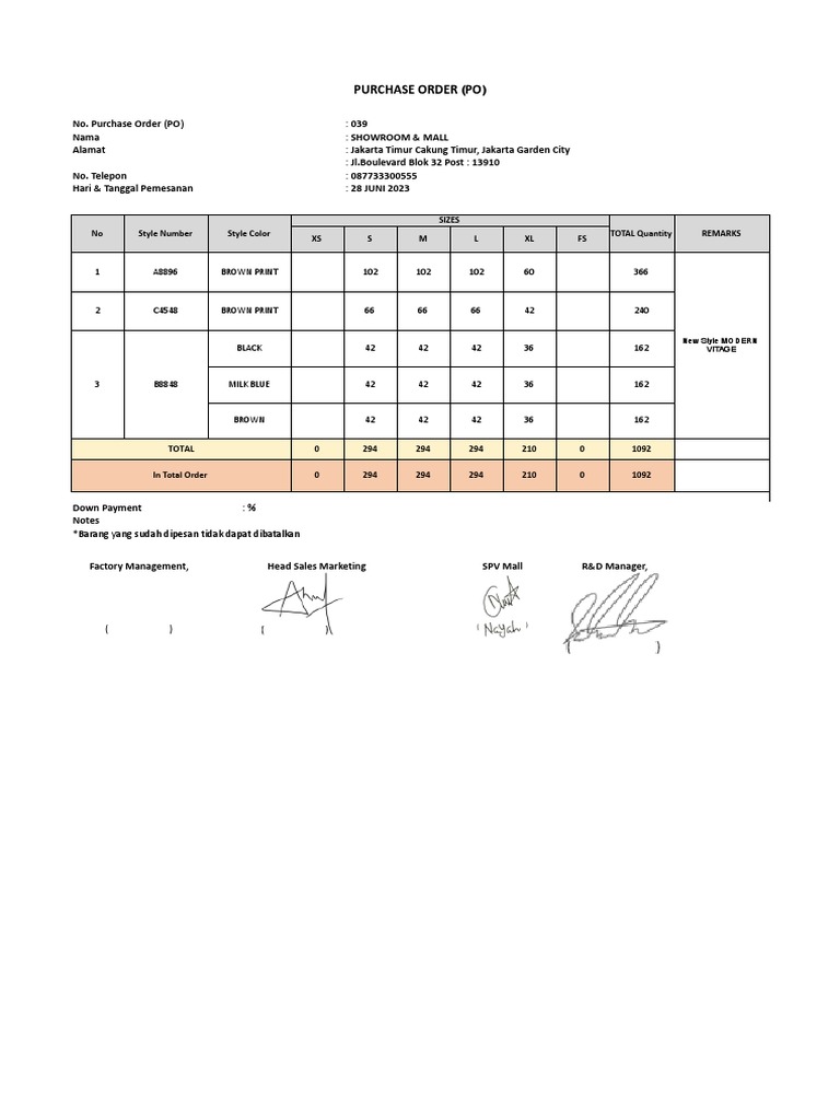 Purchase Order Form 2023.Xlsx - Po 043 | PDF