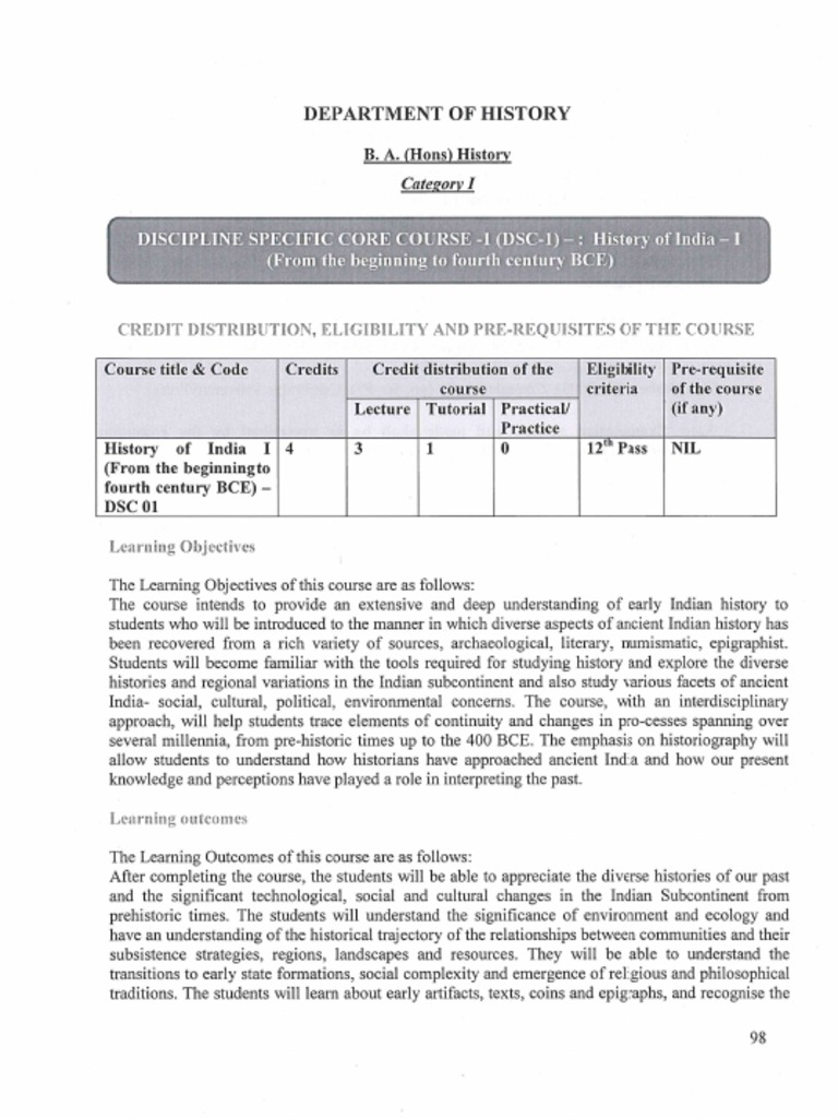 BA History Hons Syllabus-98-111 | PDF