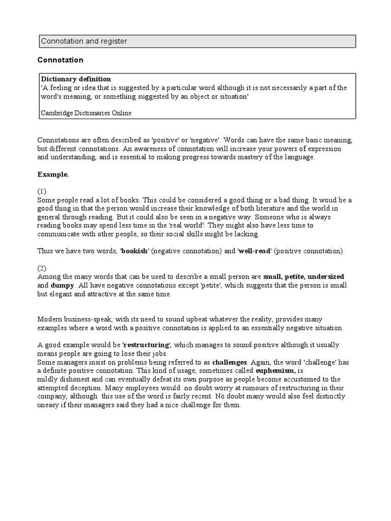 Understanding Connotation and Register | PDF | Word | Communication