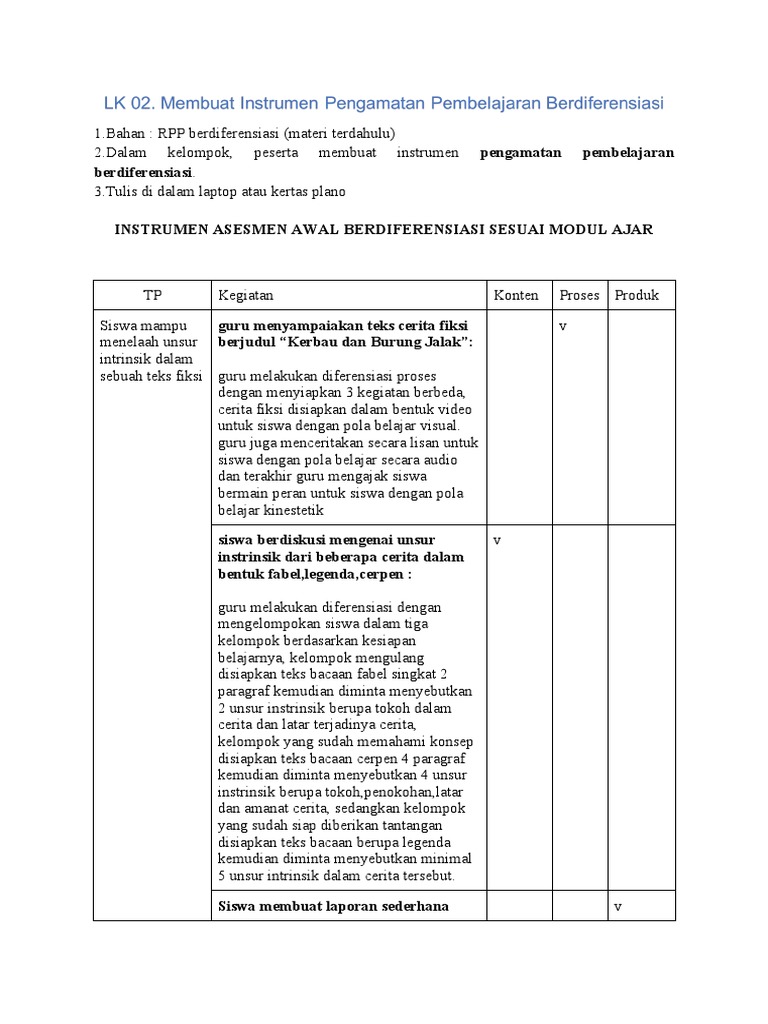 LK 7_Membuat Instrumen Pengamatan Pembelajaran Berdiferensiasi | PDF