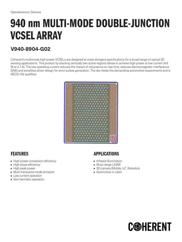 940nm Multi Mode Double Junction Vcsel Array Ds | PDF