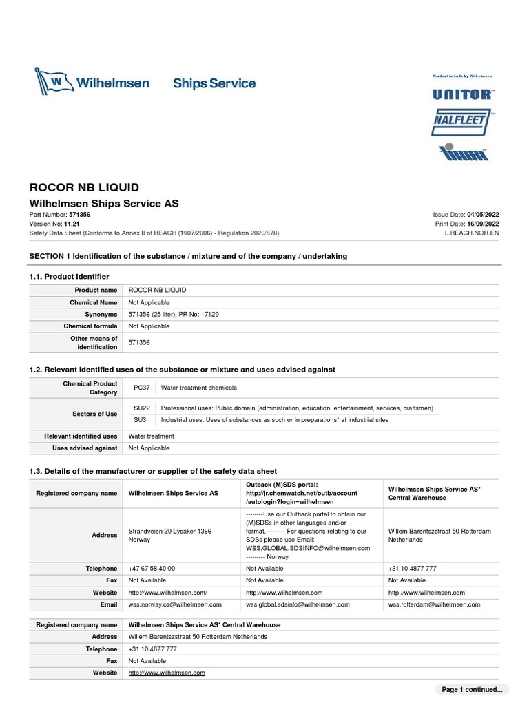 MSDS Rocor NB Liquid 25 LTR | PDF