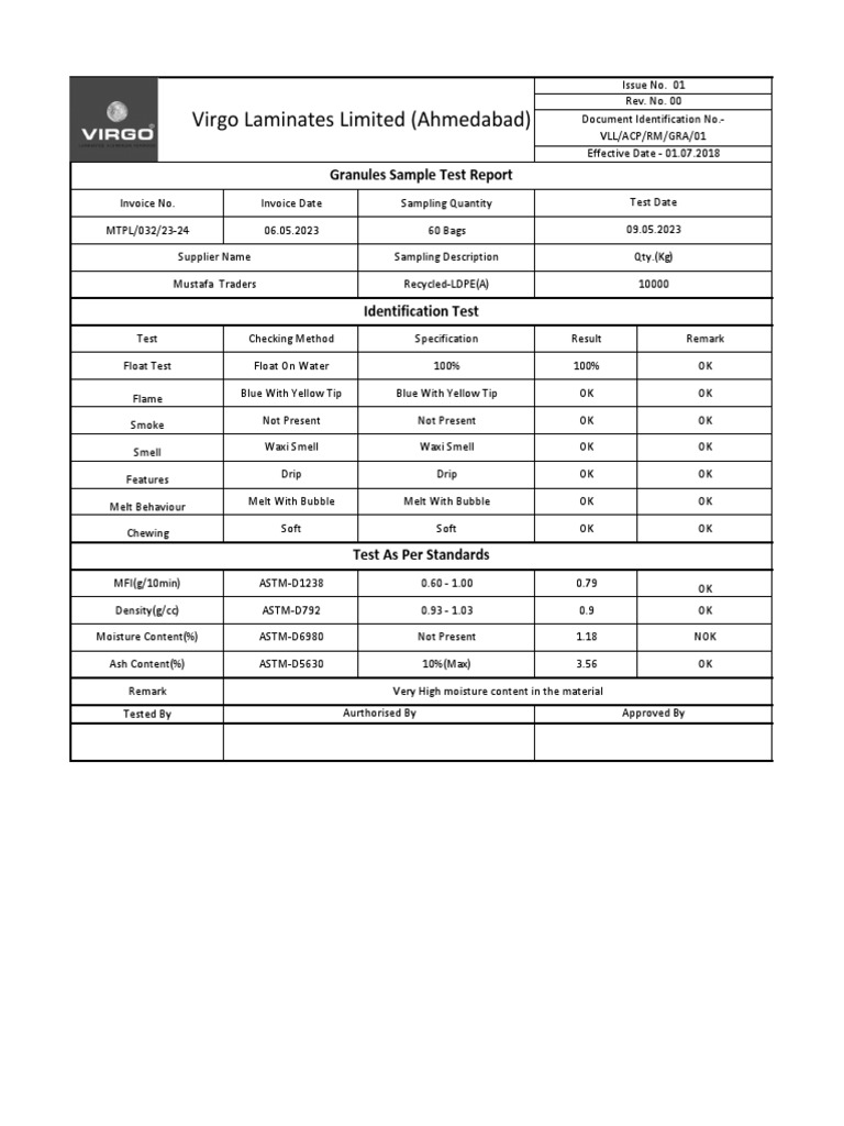 LDPE Granules Sample Test Report | PDF
