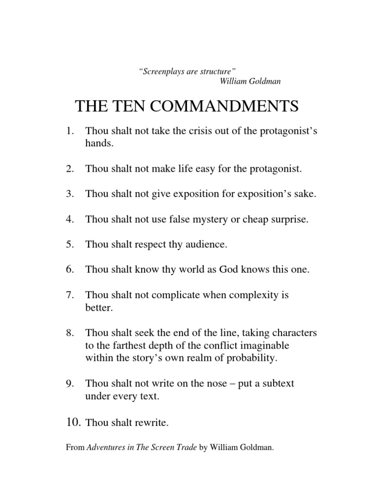 Goldman's Ten Commandments of Screenwriting | PDF
