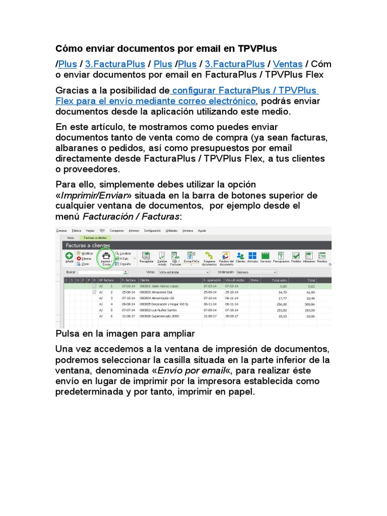 Enviar documentos por email en TPVPlus | PDF | Informática