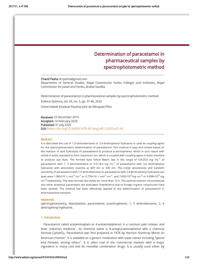 Determination of Paracetamol in Pharmaceutical Samples by ...