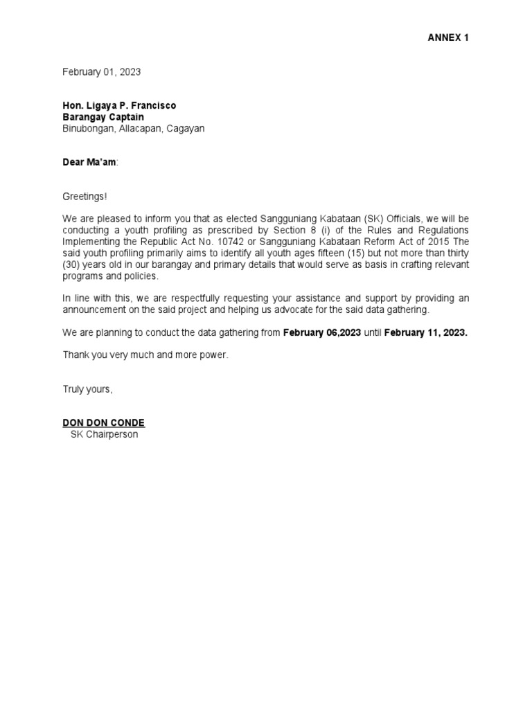 Annex-1-Letter-to-Punong-Barangay | PDF