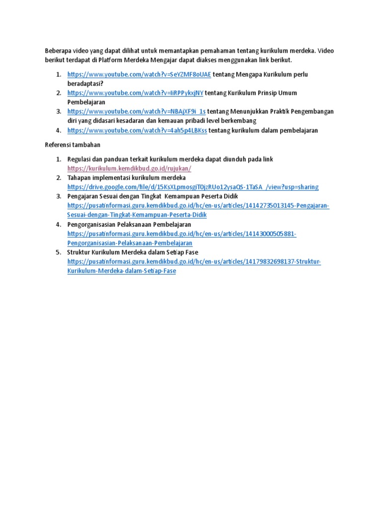 Link Referensi Refleksi Kurikulum Merdeka | PDF
