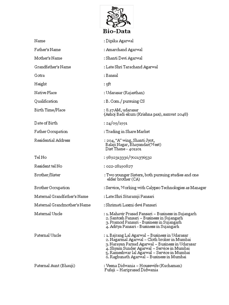 Bio Data - Dipika | PDF