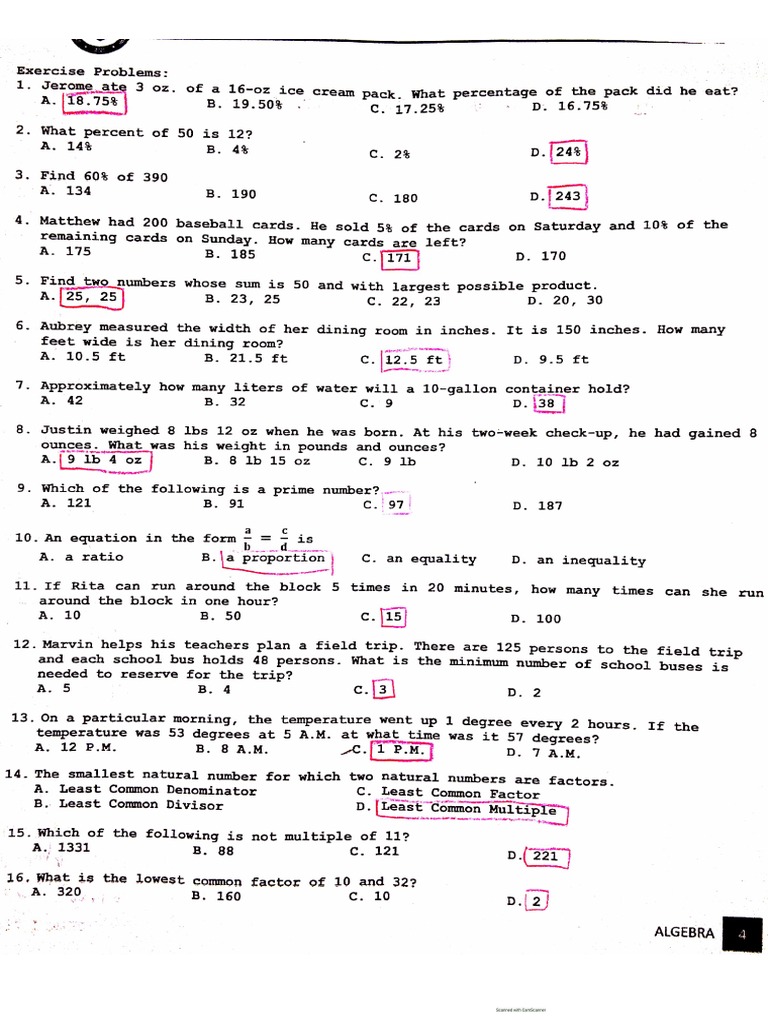 Algebra To Dufferential Calculus (Answer) | PDF