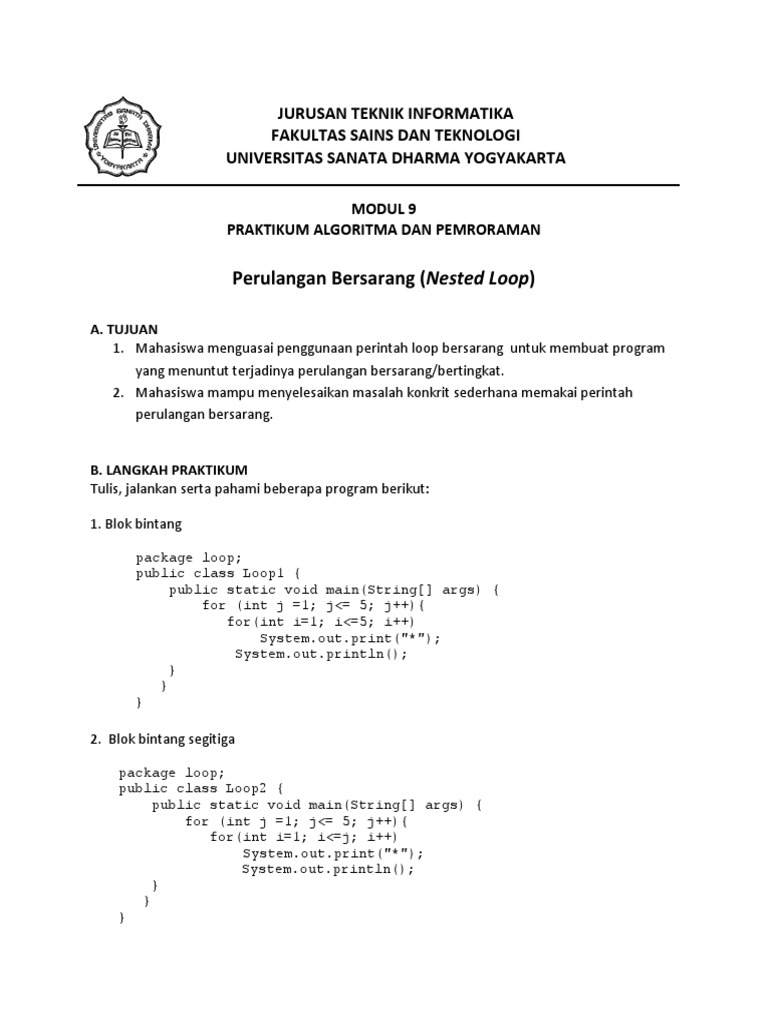 Modul 9 Praktikum Alpro - Perulangan Bersarang | PDF