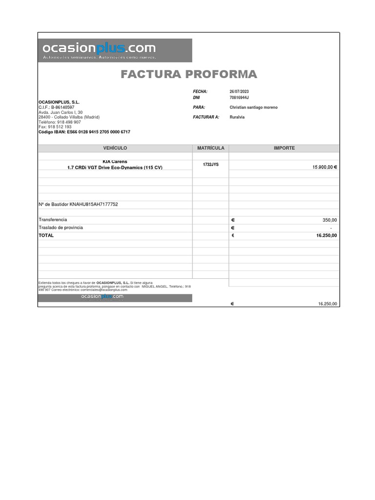 Factura Proforma Kia | PDF