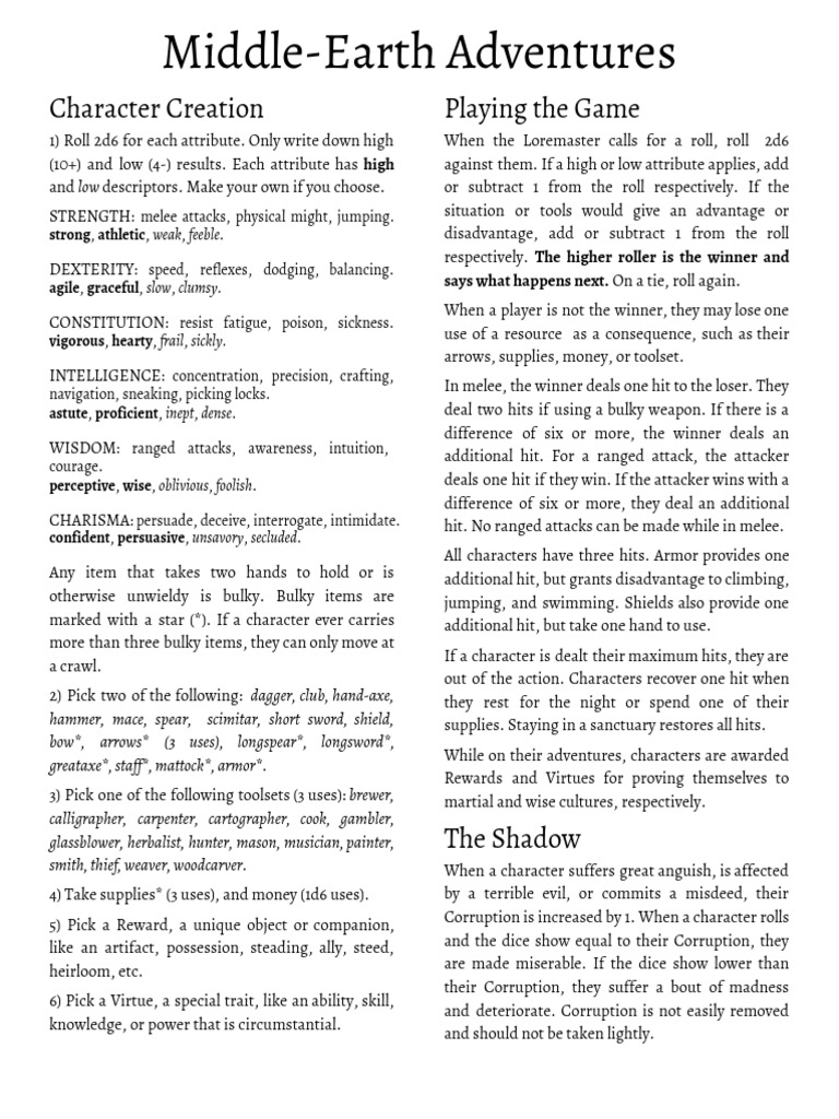 Middle-Earth Character Creation Guide | PDF