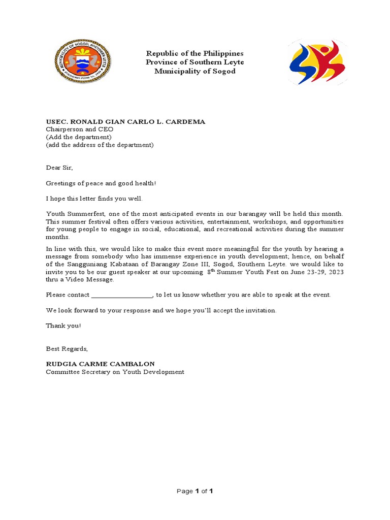 Letter Request For Guest Speaker | PDF