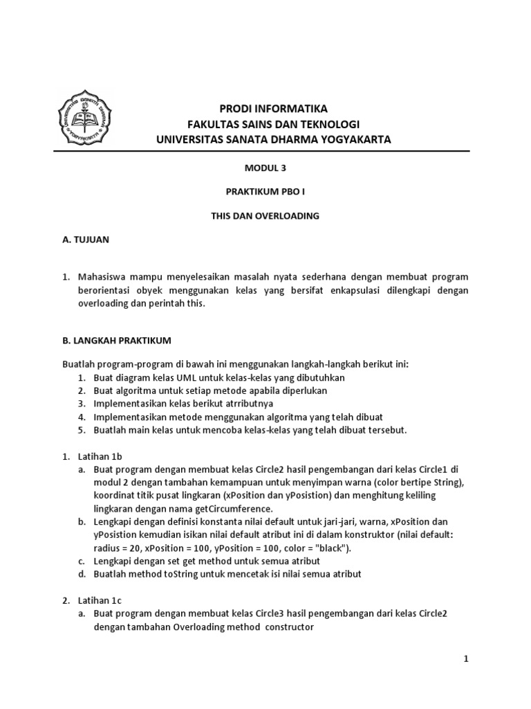 Praktikum Modul 3 PBO I - This Dan Overloading | PDF