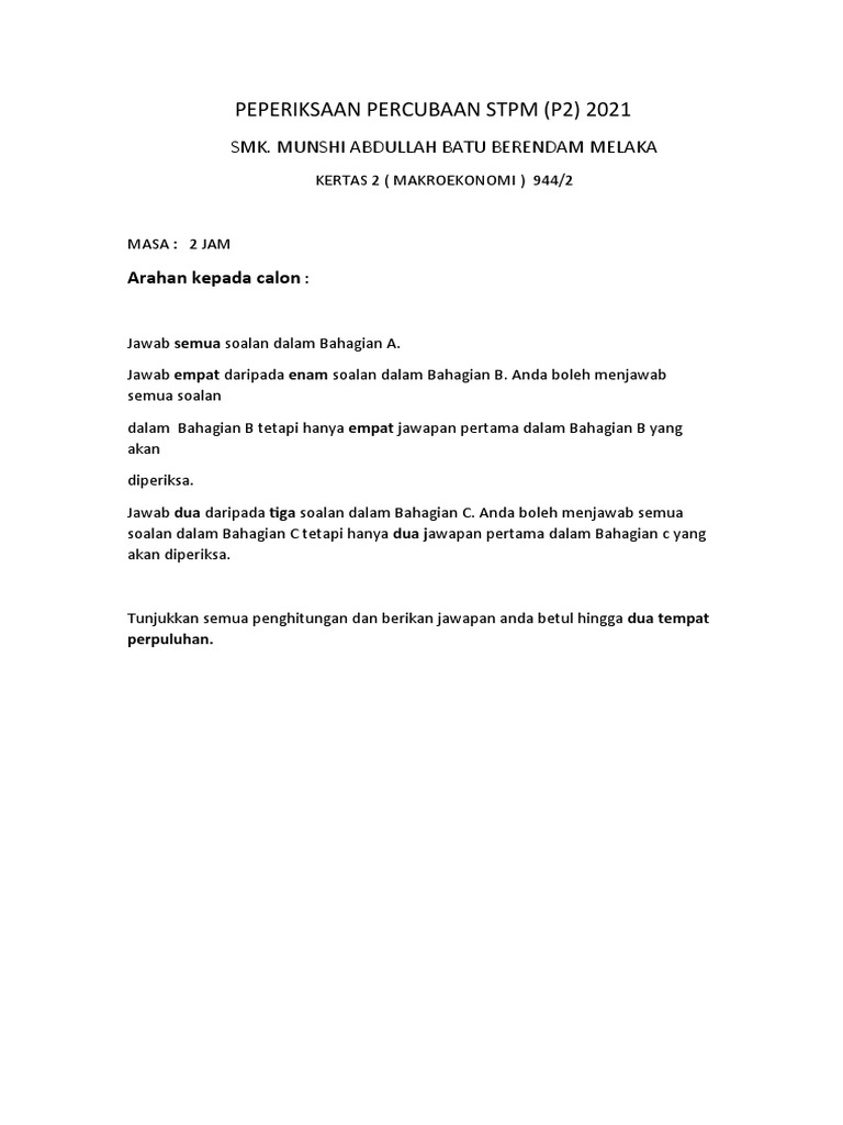 Trial SMK MABB, MELAKA K2 2021 - Q | PDF