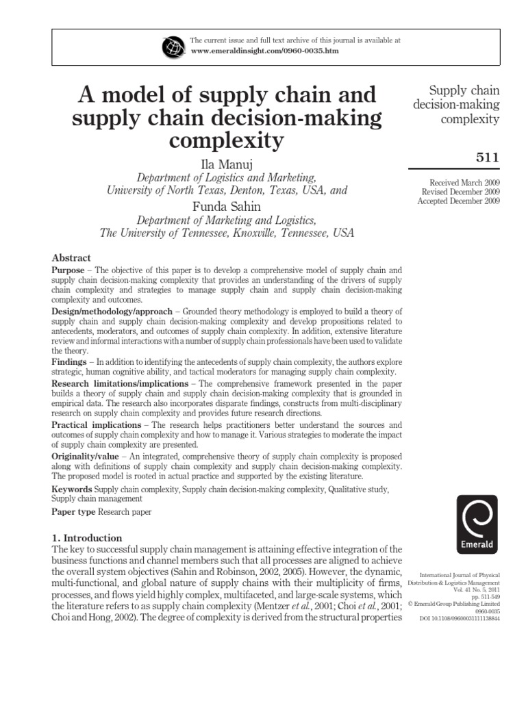 Supply Chain Complexity Model | PDF | Supply Chain | Logistics