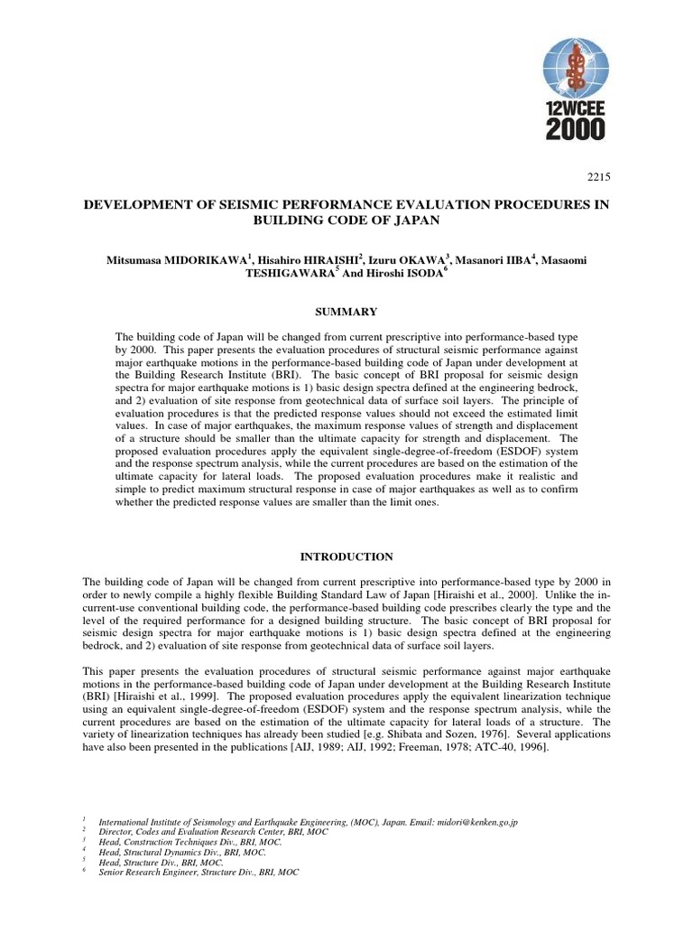 Development of Seismic Performance Evaluation Procedures in Building ...