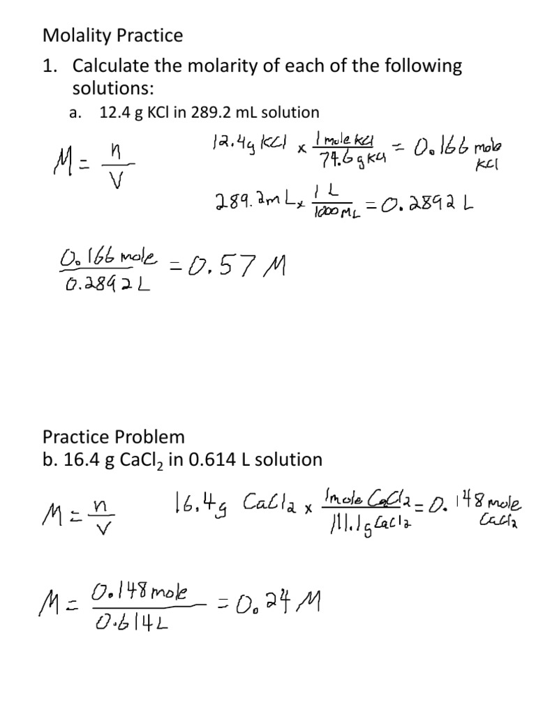 Molality Practice Problems Answers1 | PDF