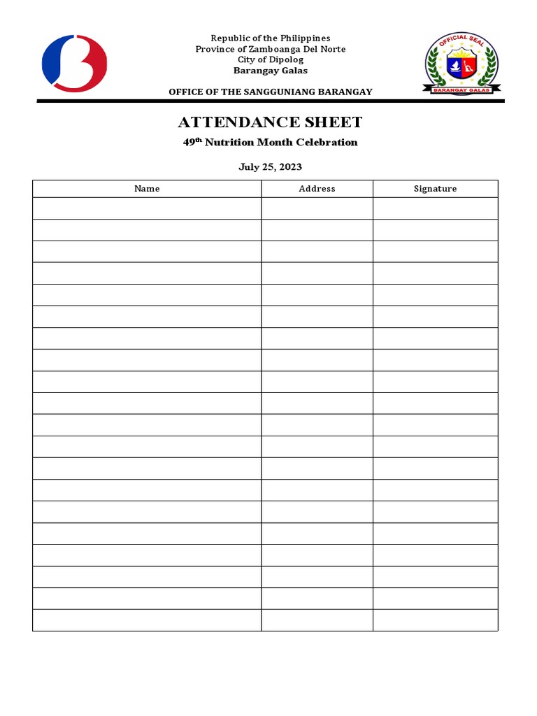 2023 Attendance Sheet - Nutrition Month Celebration | PDF