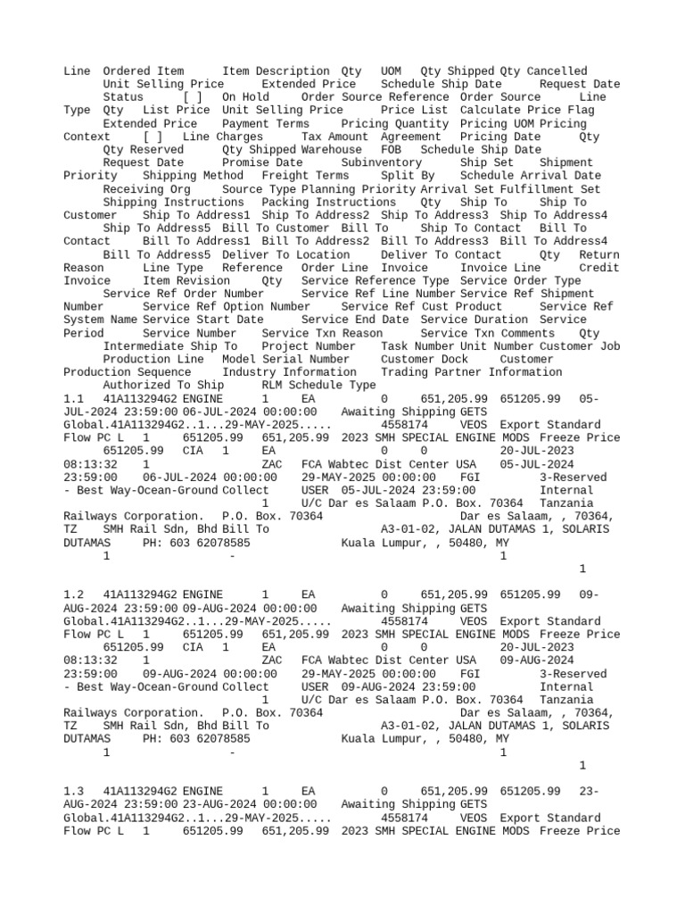 Engine Order Details for 13526770 | PDF