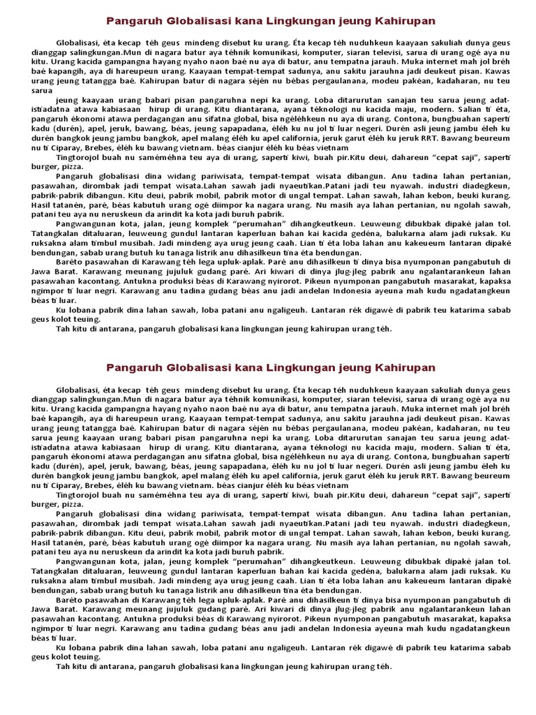 Pangaruh Globalisasi Kana Lingkungan Jeung Kahirupan | PDF