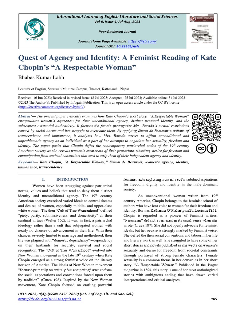 Quest of Agency and Identity: A Feminist Reading of Kate Chopin's "A ...
