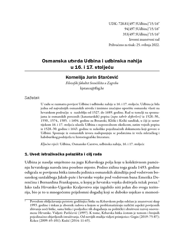 Osmanska Utvrda Udbina I Udbinska Nahija | PDF