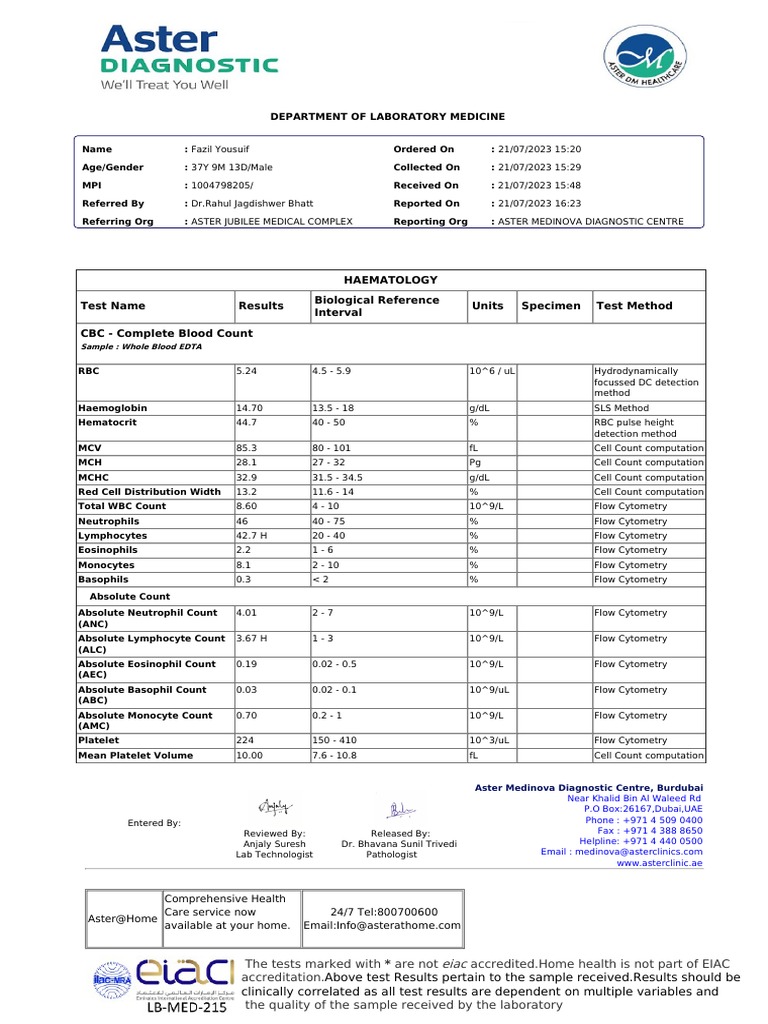 Comprehensive Lab Test Report | PDF | Medical Specialties | Clinical ...