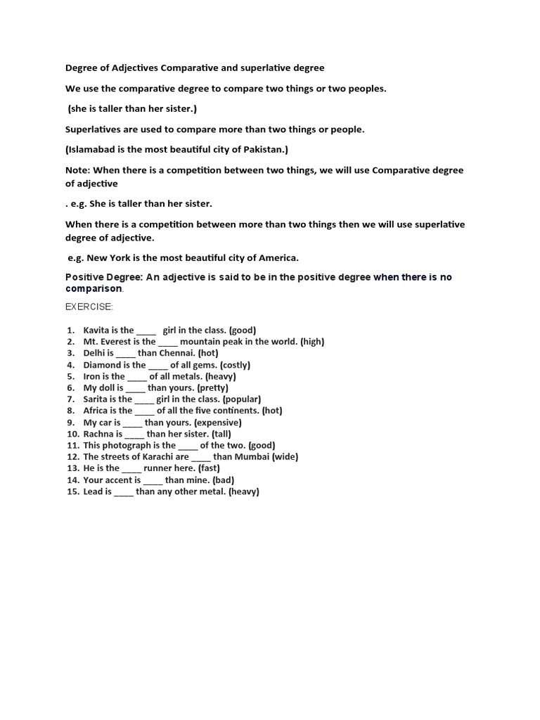 Adjective exercise (1) | PDF