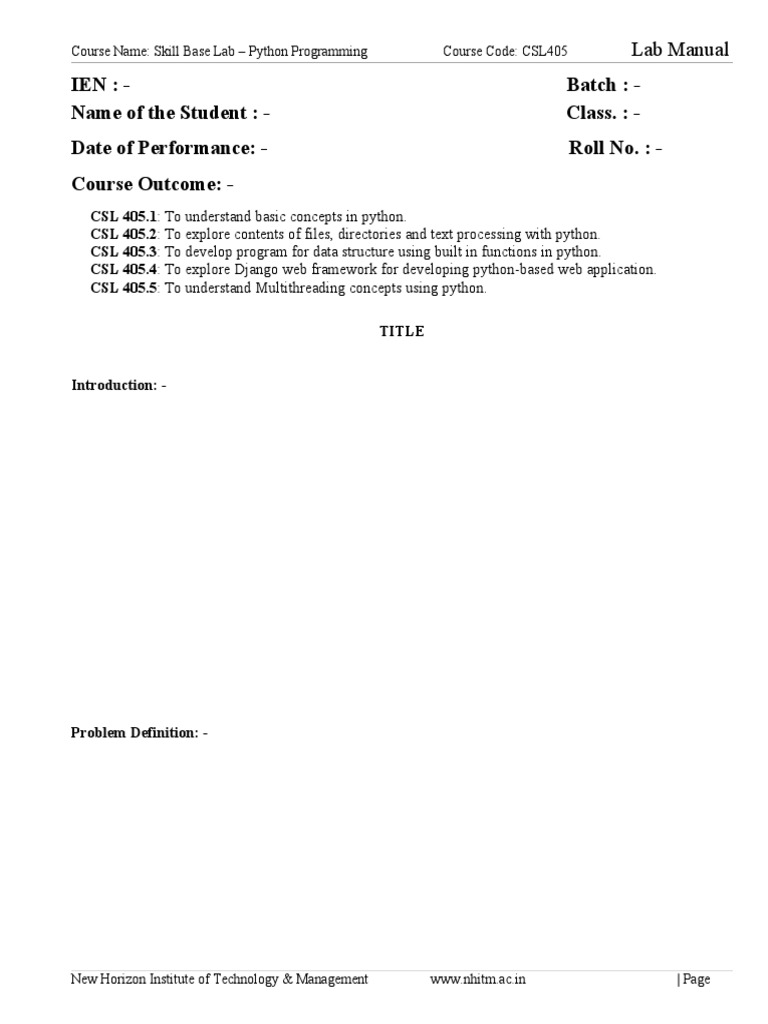Skill Lab - Python Course Project Report Format | PDF