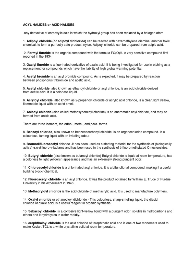Overview of Acyl Halides and Their Uses | PDF | Functional Group ...