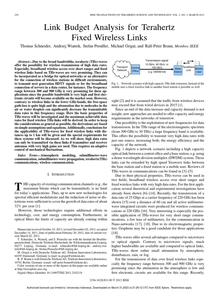 Link Budget Analysis For Terahertz Fixed Wireless Links | PDF ...