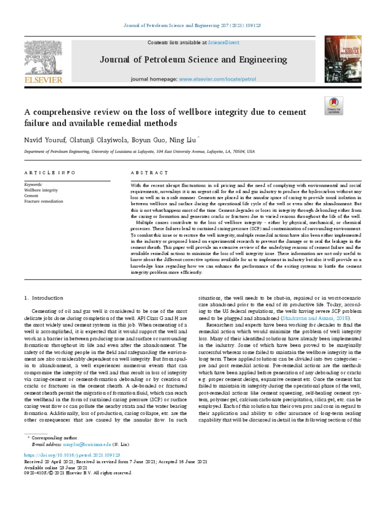 A Comprehensive Review On The Loss Of Wellbore Integrity Due To Cement