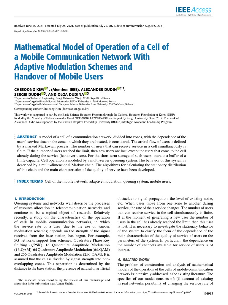 Mathematical Model of Operation of A Cell of A Mobile Communication ... Mathematical Model of Operation of A Cell of A Mobile Communication ...